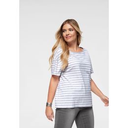AJC Damen T-Shirt, grau, Gr. 44, gestreift, Jersey, Obermaterial: 97% Baumwolle, 3% Viskose, Shirts, Kurzarm, taillierter Schnitt, gestreift,