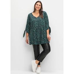 sheego Damen Longbluse, grün, Gr. 50, gemustert, 100% Viskose, Blusen