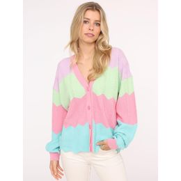Zwillingsherz Damen Strickjacke ""Block Wellen"", rosa, Gr. S, Strick, Obermaterial: 100% Baumwolle, Strickjacken, Langarm, V-Ausschnitt, Kn&ouml;pfe,