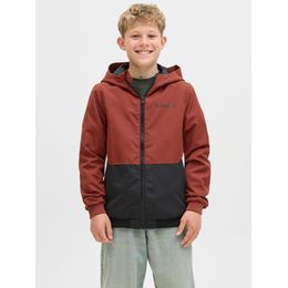Jack & Jones Jungen Outdoorjacke "JJERUSH wasserabweisend, mit Kapuze, mattes Finish", schwarz-wei&szlig;, Gr. 128, JACK & JONES JUNIOR, colorblocking, Web,