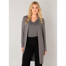 Base Level Damen Longstrickjacke "Yayla Long", grau, Gr. 48, unifarben, Strick, Obermaterial: 94% Viskose, 6% Elasthan, Strickjacken, ohne Verschluss