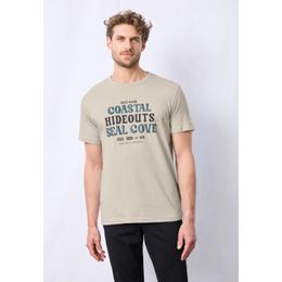 Street One MEN Herren T-Shirt, beige, Gr. XL, bedruckt, Web, 100% Baumwolle, Shirts, mit Rundhalsausschnitt