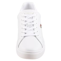 Tommy Hilfiger Damen Sneaker "FLAG COURT SNEAKER", Gr. 42, wei&szlig;, Leder, unifarben, Schuhe, Schn&uuml;rschuh, Halbschuh, Freizeitschuh mit edlem