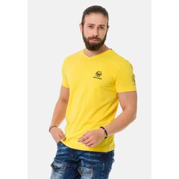 Cipo & Baxx CIPO & BAXX Herren T-Shirt "T-Shirt", gelb, Gr. S, bedruckt, 95% Baumwolle, 5% Elasthan, Shirts, mit Logo-Patch Prints