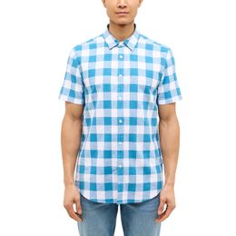 Mustang Herren Kurzarmhemd "Herren Style Berkeley", bunt, Gr. M, kariert, Popeline, 55% Leinen, 45% Baumwolle, Hemden