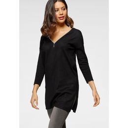 Laura Scott Damen Longpullover, schwarz, Gr. 42, unifarben, Feinstrick, Obermaterial: 70% Viskose, 30% Polyamid, Pullover, mit Rei&szlig;verschluss-Detail