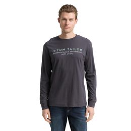 Tom Tailor Herren Langarmshirt, grau, Gr. XXL, bedruckt, Single Jersey, Obermaterial: 100% Baumwolle, Shirts, mit Logo Print