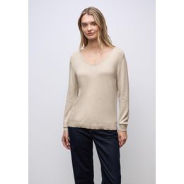 Street One Damen V-Ausschnitt-Pullovertusk cream meliert, Gr. 44, unifarben, Stoff, 60% Viskose, 40% Baumwolle, Pullover, Feinstrick