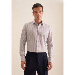 Seidensticker Herren Businesshemd "Schwarze Rose", braun, Gr. 42, gestreift, 100% Baumwolle, Hemden, Slim 1/1 Kentkragen Gestreift