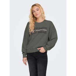 Only Damen Sweatshirt "ONLPENELOPE L/S BEADS O-NECK SWT", grün, Gr. XL, bedruckt, Sweatware, Obermaterial: 60% Baumwolle, 40% Polyester, Sweatshirts