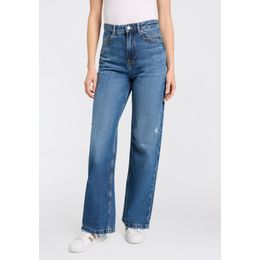 BOSS Orange Damen Weite Jeans "Marlene High Rise Premium Damenmode", blau, Gr. 29, Destroyed-Effekte, unifarben, Denim/Jeans, Obermaterial: 58%