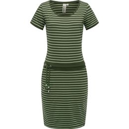 Ragwear Damen Sommerkleid "Baomi", gr&uuml;n, Gr. XS, 100% Baumwolle, Kleider, gestreiftes Damen Minikleid mit Taillenkordel und Taschen