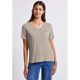 Street One Damen T-Shirt, beige, Gr. 40, unifarben, Stoff, 70% Modal, 30% Polyester, Shirts, mit Brusttasche