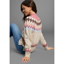 Laura Scott Damen Troyersand, gemustert, Gr. 32, Strick, Obermaterial: 50% Viskose, 28% Polyester, 22% Polyamid, Pullover, Winterstrick mit