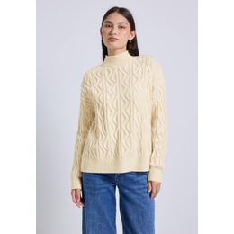 Damen Strickpullover, beige, Gr. 46, STREET ONE STUDIO, unifarben, Web, 35% Baumwolle, 32% Polyacryl, 28% Polyester, 5% Elasthan, Pullover, mit