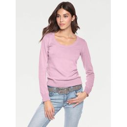 Damen Rundhalspullover "Rundhals-Pullover", rosa, Gr. 42, Linea Tesini BY HEINE, unifarben, 100% Baumwolle, Pullover