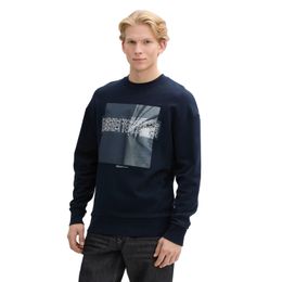 Herren Sweatshirt, blau, Gr. XXL, Tom Tailor Denim, bedruckt, Sweatware, Obermaterial: 100% Baumwolle, Sweatshirts, mit Frontprint