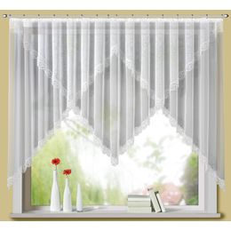 Gardine, B:300cm H:145cm, wei&szlig;, Stickereien Plauen, Polyester, Wohnzimmer, Gardinen, "Sahra", veredelt mit echter Plauener Spitze Stickerei