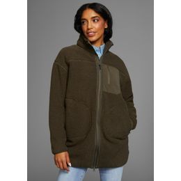 Polarino Damen Fleecejacke, gr&uuml;n, Gr. 32, Fellimitat, unifarben, Fleece, Obermaterial: 100% Polyester, Jacken, Teddy Fleece Jacke, Oversize