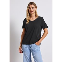 Street One Damen T-Shirt, schwarz, Gr. 34, unifarben, Web, 50% Baumwolle, 50% Modal, Shirts, mit V-Ausschnitt