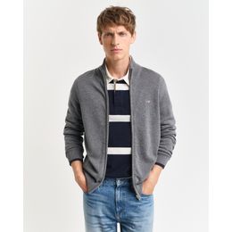 Gant Herren Cardigan "CASUAL COTTON ZIP CARDIGAN", grau, Gr. XXL, unifarben, Strick, Obermaterial: 100% Baumwolle, Strickjacken, Mit Rippb&uuml;ndchen an