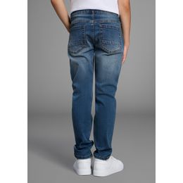 Kidsworld Jungen Straight-Jeans "Gerade Stretchjeans"blau denim washed, Gr. 152, Abriebeffekte, Denim/Jeans, Obermaterial: 98% Baumwolle, 2%