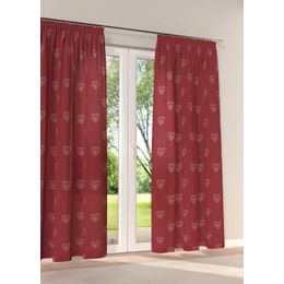 Vorhang, B:130cm H:245cm, rot, Stickereien Plauen, Polyester, Viskose, Wohnzimmer, Gardinen, "Hirsch"