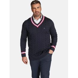 CHARLES COLBY Herren V-Ausschnitt-Pullover "Pullover DUKE RONALD", blau, Gr. XXXL, unifarben, Obermaterial: 50% Baumwolle CO. 50% Polyacryl PAN.,