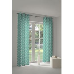 Vorhang Adam, B:145cm H:175cm, blau, Jacquard, Baumwolle (Bio-Baumwolle), Wohnzimmer, Gardinen, "Retro Floret", aus 100% Bio-Baumwolle
