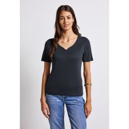 Street One Damen T-Shirt, blau, Gr. 38, unifarben, Jersey, Obermaterial: 50% Baumwolle, 50% Modal. Futter: 100% Baumwolle, Shirts, mit Herzausschnitt