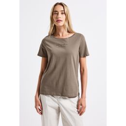 Street One Damen T-Shirt, beige, Gr. 38, bedruckt, Web, 100% Baumwolle, Shirts, aus reiner Baumwolle