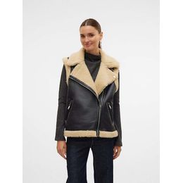 V&eacute;ro Moda Vero Moda Kunstlederweste "Peggy" in Schwarz/ Beige - 76% | Gr&ouml;&szlig;e M | Damenjacken