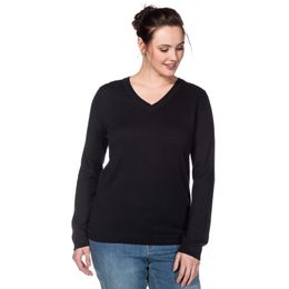sheego Damen Strickpullover "V-Ausschnitt-Pullover", schwarz, Gr. 44, unifarben, 50% Baumwolle, 50% Polyacryl, Pullover