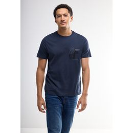 Street One MEN Herren T-Shirt, blau, Gr. S, bedruckt, Web, 100% Baumwolle, Shirts, mit Rundhalsausschnitt