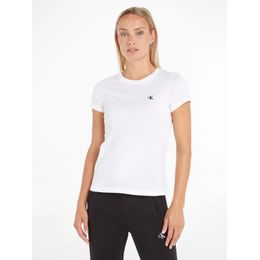 Damen T-Shirt "CK EMBROIDERY SLIM TEE", wei&szlig;, Basic, Gr. XXL, Calvin Klein Jeans, bestickt, unifarben, Jersey, Obermaterial: 100% Baumwolle, Shirts,