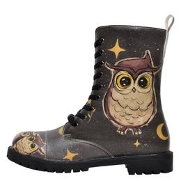 DOGO Damen Schn&uuml;rboots "Zipsy High-Top Boots Owls Family Damen Stiefeletten", Gr. 41, schwarz, Lederimitat, Schuhe, Handgefertigt