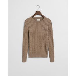 Gant Damen Strickpullover "STRETCH COTTON CABLE C-NECK", beige, Gr. L, Strick, Obermaterial: 88% Baumwolle, 10% Polyamid, 2% Elasthan, Pullover, mit