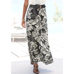 Vivance Damen Maxirock "mit Bl&auml;tterprint und elastischem Bund aus Jerseyware", schwarz, Gr. 34, bedruckt, Jersey, Obermaterial: 100% Viskose, R&ouml;cke,