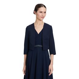 Vera Mont Damen Bolerojacke "Damen Bolero-Jacke mit Kellerfalten", blau, Gr. 52, Satin, Obermaterial: 90% Polyester, 10% Elasthan., Jacken
