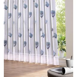 Weckbrodt-Gardinen Gardine WECKBRODT, B:375cm H:245cm, blau, Polyester, Wohnzimmer, Gardinen, "Calla", Voile, bedruckt, floral, gebl&uuml;mt, halbtransparent,