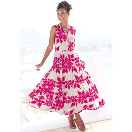 Vivance Damen Maxikleid "mit Volants und Alloverdruck", beige, Gr. 36, bedruckt, Web, Obermaterial: 100% Viskose, Kleider, &Auml;rmelloses Sommerkleid,