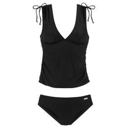 Lascana Damen Tankini "Cillo", schwarz, Gr. 42, unifarben, Recycling-Polyamid, Bikini-Sets, mit regulierbaren Tr&auml;ger auf der Schulter