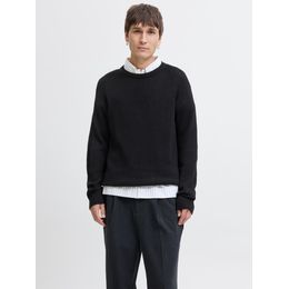 Jack & Jones JACK & JONES Herren Rundhalspullover "JJPANNEL KNIT CREW NECK AW25", schwarz, Gr. L, unifarben, Strick, Obermaterial: 58% Polyacryl, 42% Baumwolle,