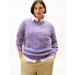 Damen Strickpullover "CRV SOFT WOOL CABLE C-NK LS SWT", lila, Gr. 48, Tommy Hilfiger Curve, unifarben, Strick, Obermaterial: 100% Wolle, Pullover, in