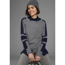 Arizona Damen Rundhalspullover "im Bikerstil", grau, Gr. 40, Feinstrick, Obermaterial: 50% Baumwolle, 50% Polyacryl, Pullover, mit &Auml;rmeln in Fein -