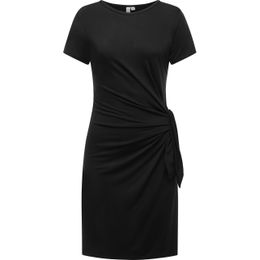Ragwear Damen Shirtkleid "Knotta", schwarz, Gr. S, Material: 95% Viskose, 5% Elasthan, Kleider, Kurzarm Sommerkleid mit seitlichem Bindeband