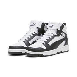 Puma Kinder Sneaker "Rebound V6 Mid Sneakers Jugendliche", Gr. 38,5, schwarz-wei&szlig;, Obermaterial: Textil, Synthetik. Futter: Textil. Innensohle: