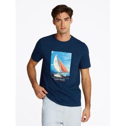 Tommy Hilfiger Herren T-Shirt "HILFIGER COLOR PHOTO PRINT TEE", blau, Gr. S, Single Jersey, Obermaterial: 100% Baumwolle, Shirts, mit modischem Print