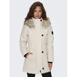 Only Damen Parka "ONLIRIS FUR WINTER PARKA LIFE CC OTW", beige, Gr. XS, unifarben, Web, Obermaterial: 100% Polyester, Jacken, mit verdeckter
