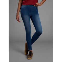 Arizona Damen Jogg Pants "High Waist", blau, Basic, Gr. 38, Jersey, Obermaterial: 62% Baumwolle, 28% Polyester, 10% Elasthan, Jeans, extra-eng